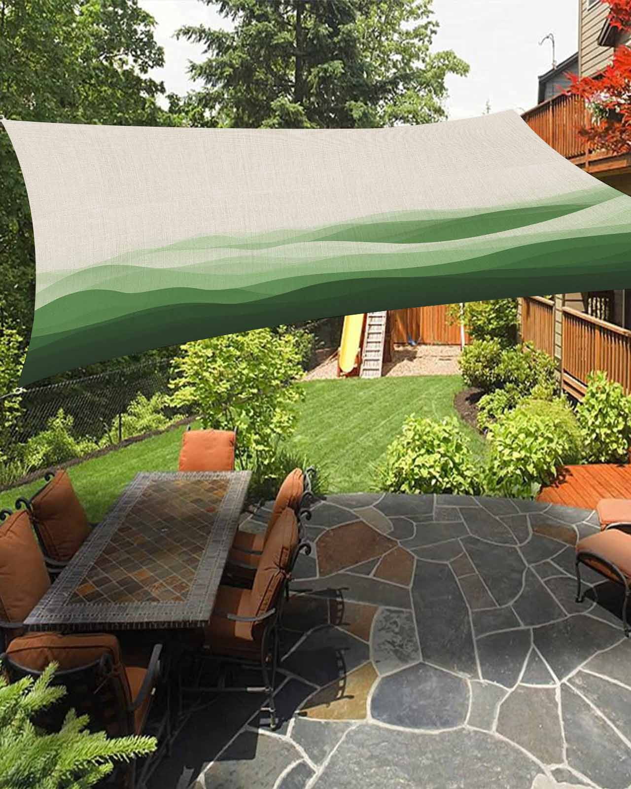 Abstract Sun Shade Sail 14'X18' Minimalist Green Wave Linen Texture UV ...