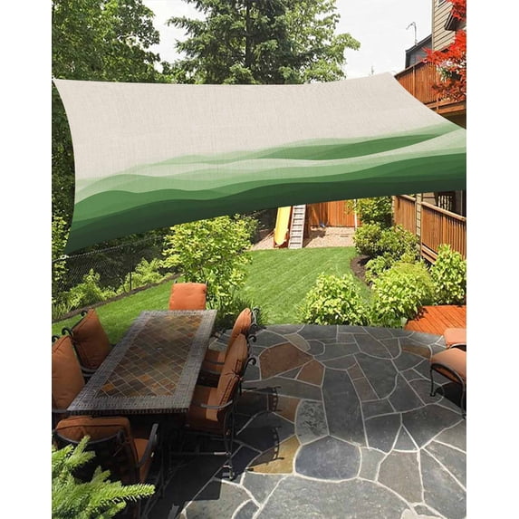 Abstract Sun Shade Sail 14'X18' Minimalist Green Wave Linen Texture UV ...