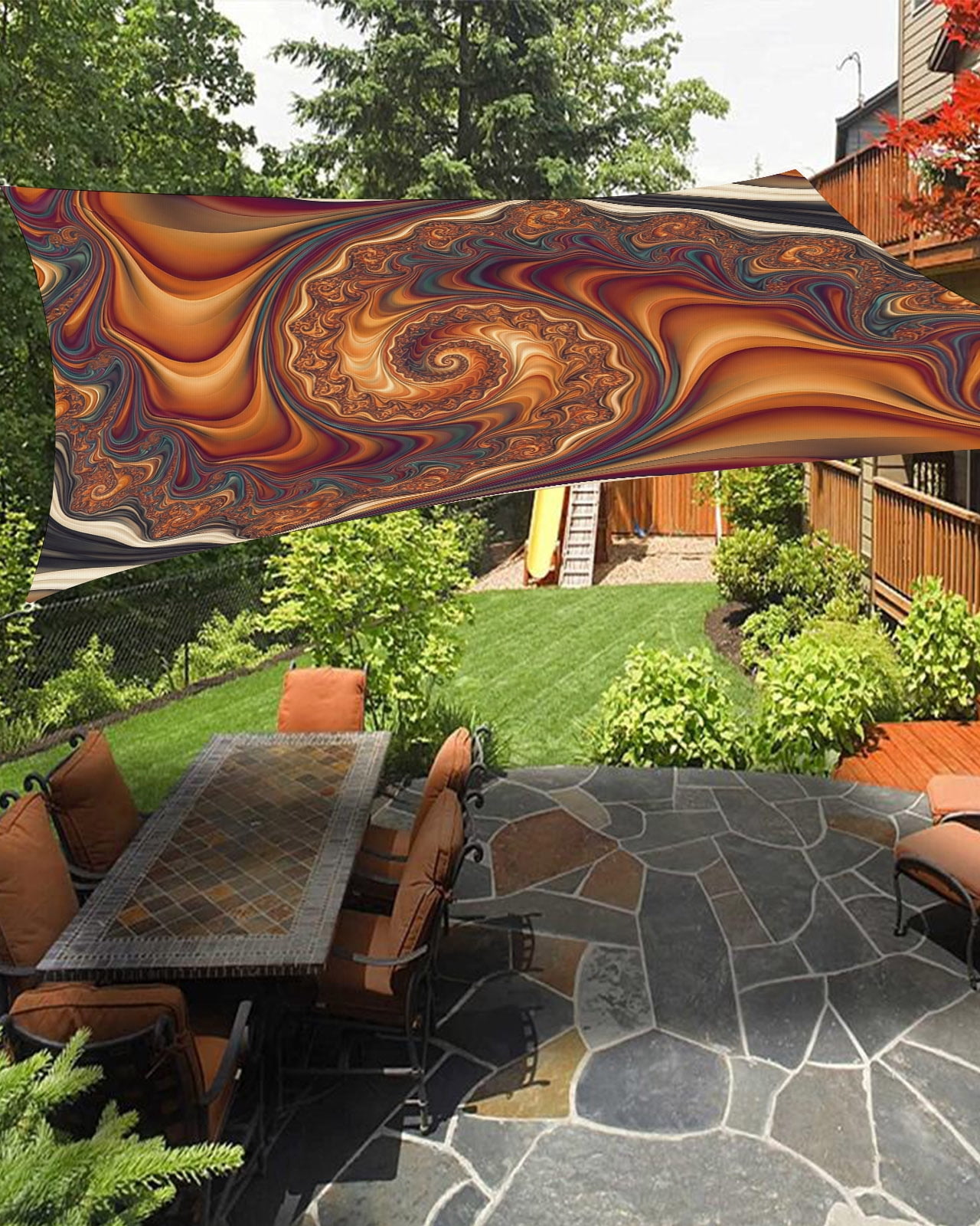 Abstract Sun Shade Sail 6.5'X10' Swirling Shape Brown Gold Red Marble ...
