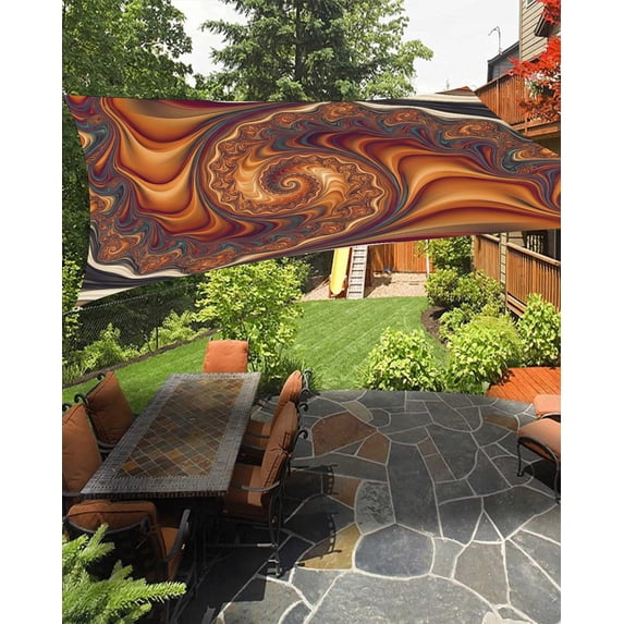 Abstract Sun Shade Sail 6.5'X10' Swirling Shape Brown Gold Red Marble ...
