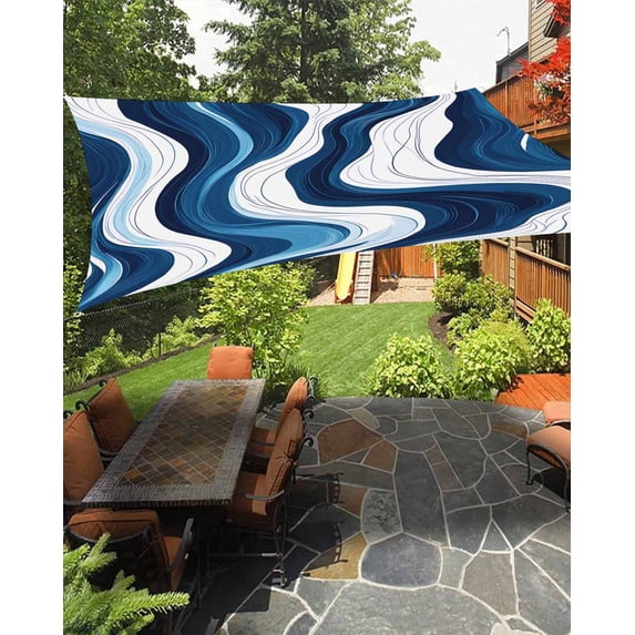 Abstract Sun Shade Sail 6.5'X10' Wavy Lines Blue and White Gradient ...