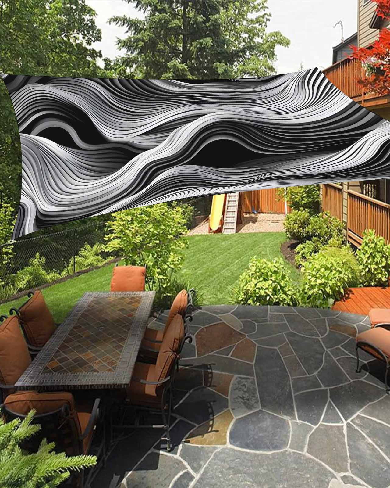 Abstract Sun Shade Sail 8'X10' Modern Black and White Wave Lines ...