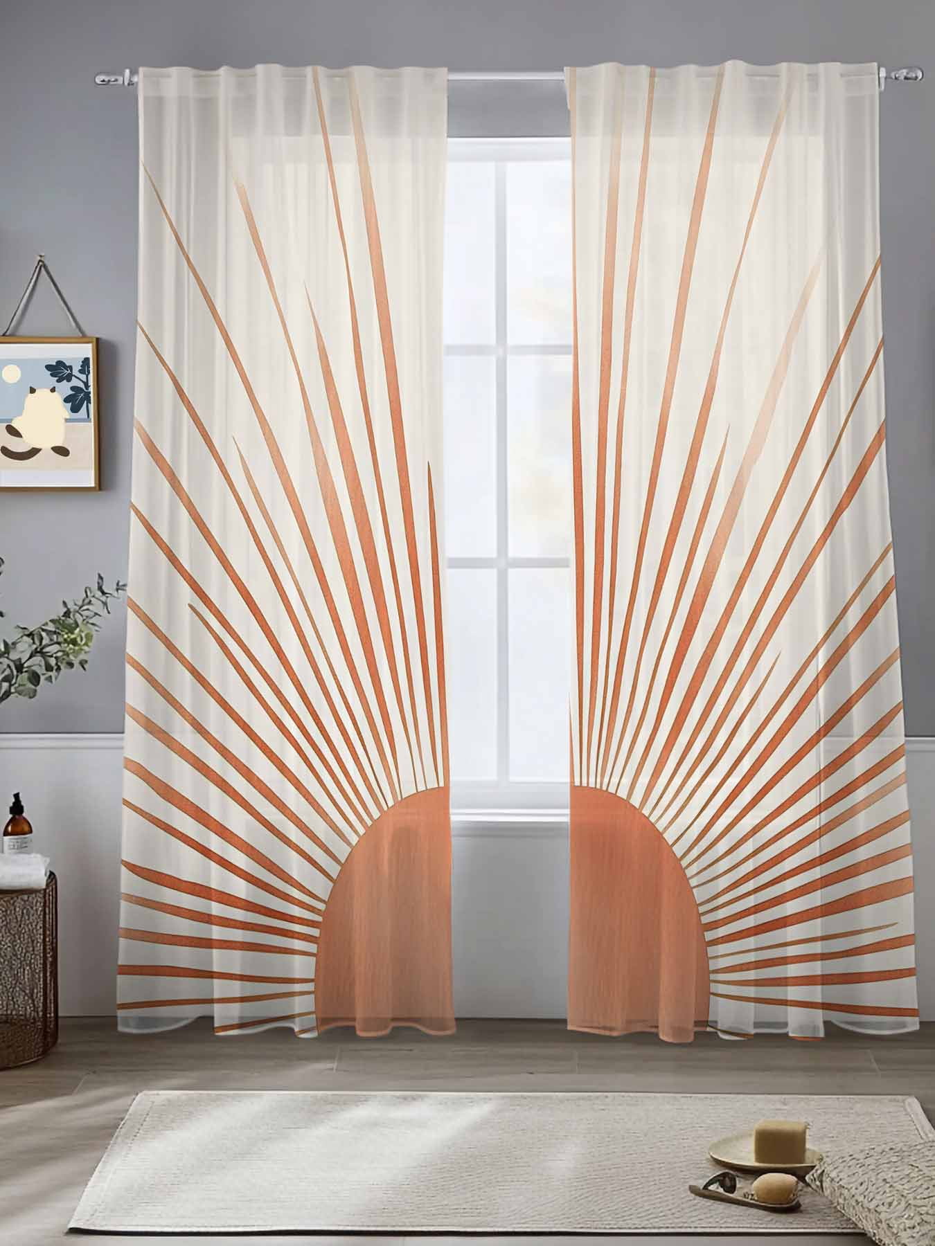 Abstract Sun Sheer Curtains 84 Inches Long 2 Panels Sunshine Light ...