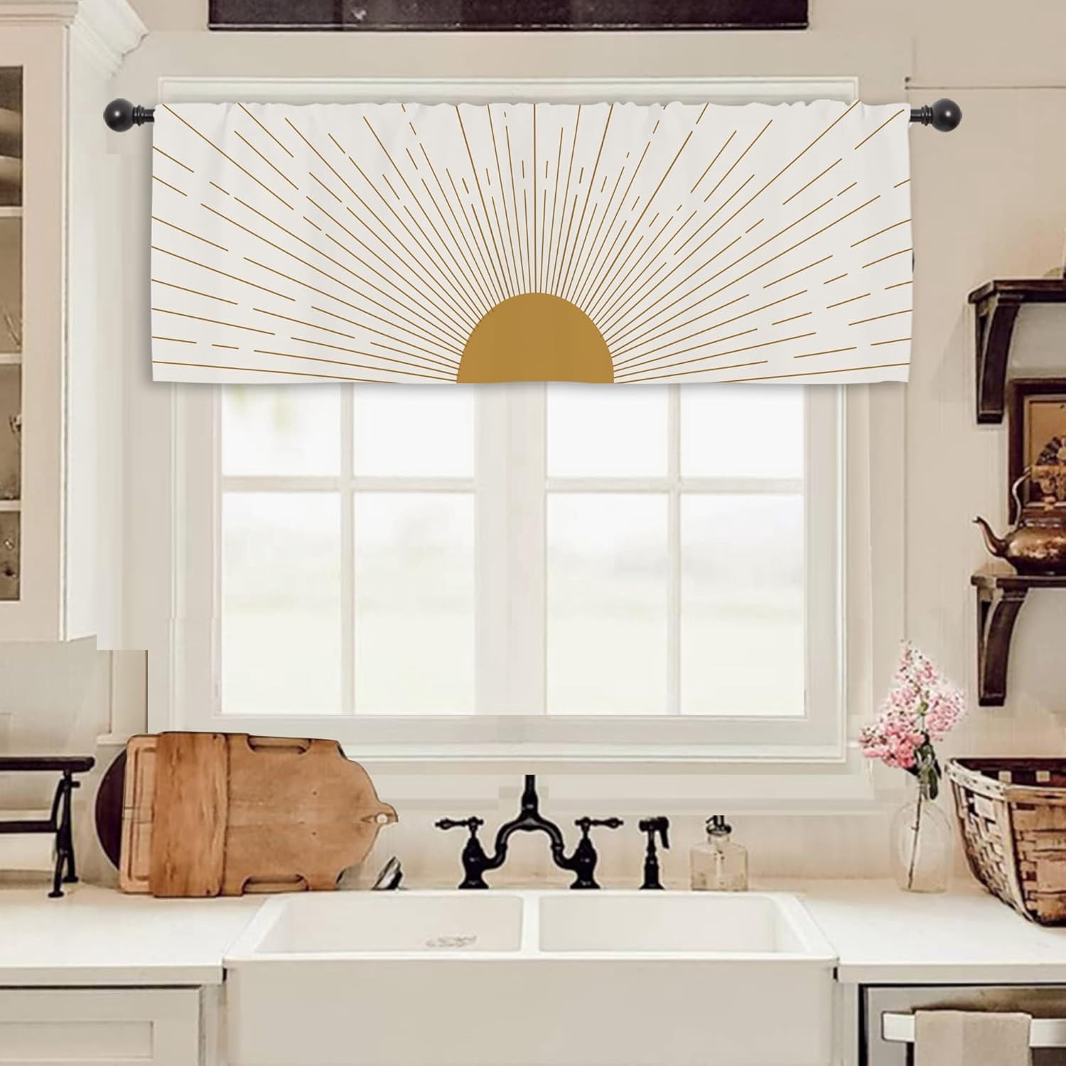 Abstract Sun Sunrise Kitchen Curtain Valance 54W x 18H Rod Pocket ...