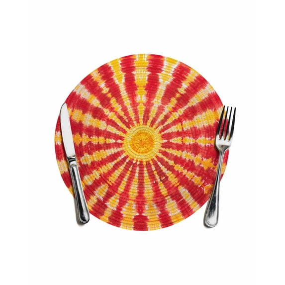 Abstract Sun Tie Dye Round Table Placemats 1 pc, Yellow Tomato Red ...