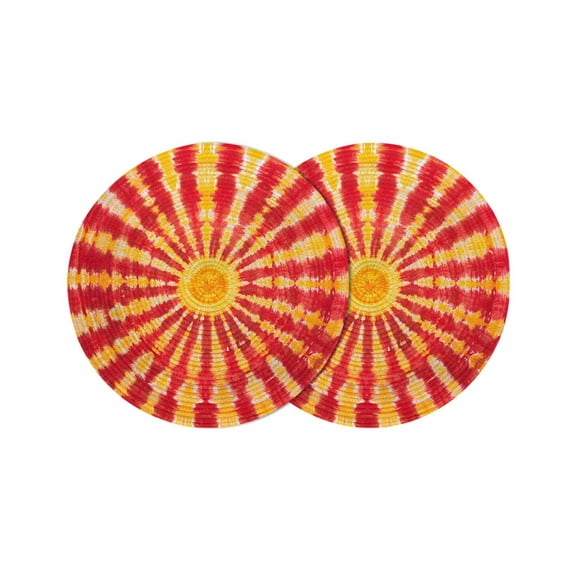 Abstract Sun Tie Dye Round Table Placemats set of 2, Yellow Tomato Red ...