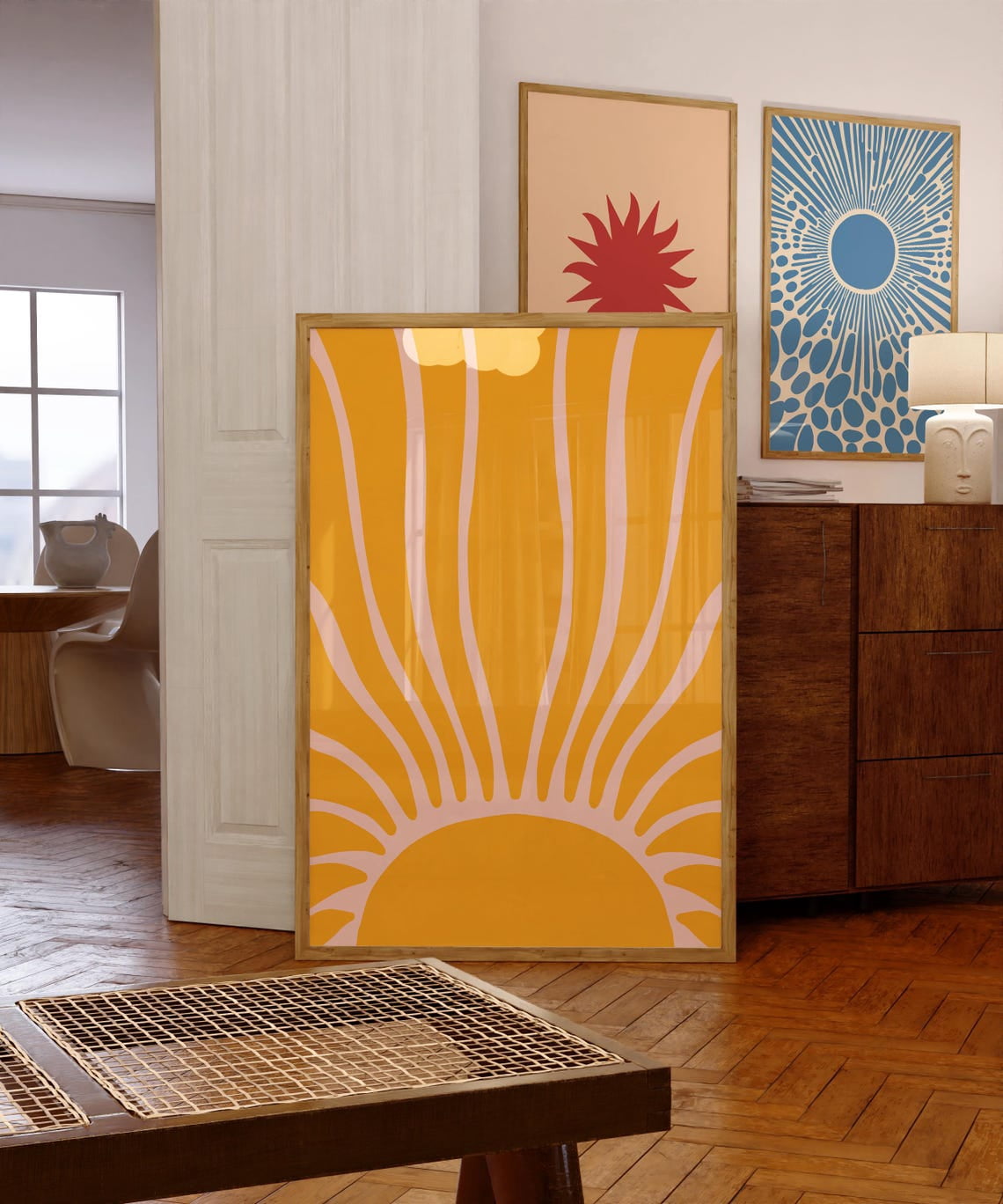 Abstract Sun Wall Art Yellow Boho Poster Minimalist Mid Century Art ...