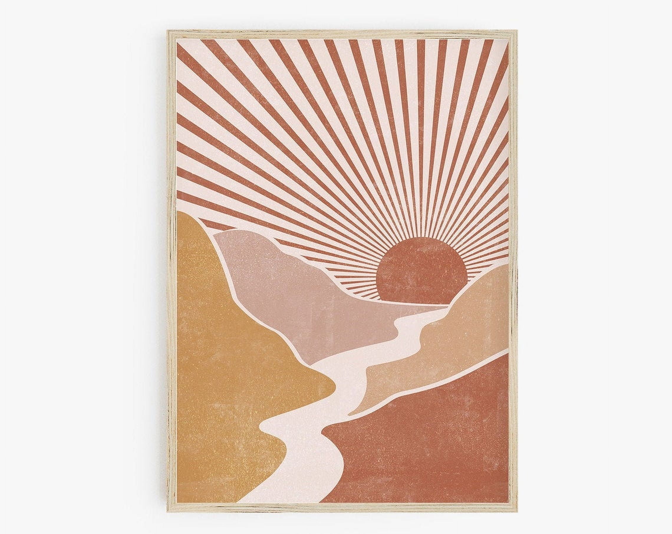 Abstract Sunburst Landscape Print Mid Century Modern Geometric Art ...
