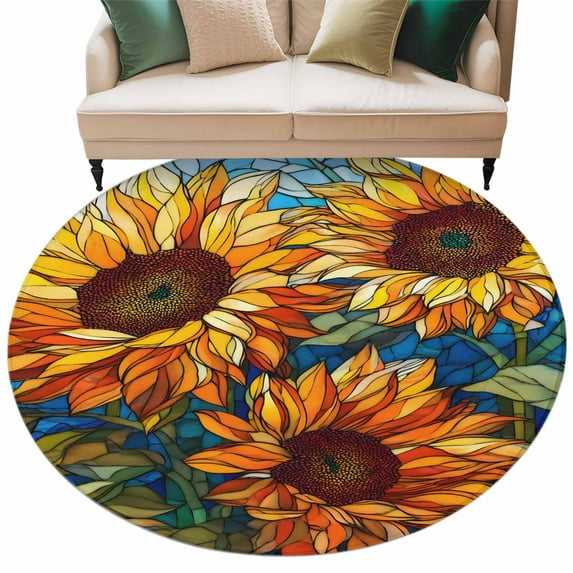 Abstract Sunflower Area Rug, Yellow Green Diamond Art Glass Effect ...