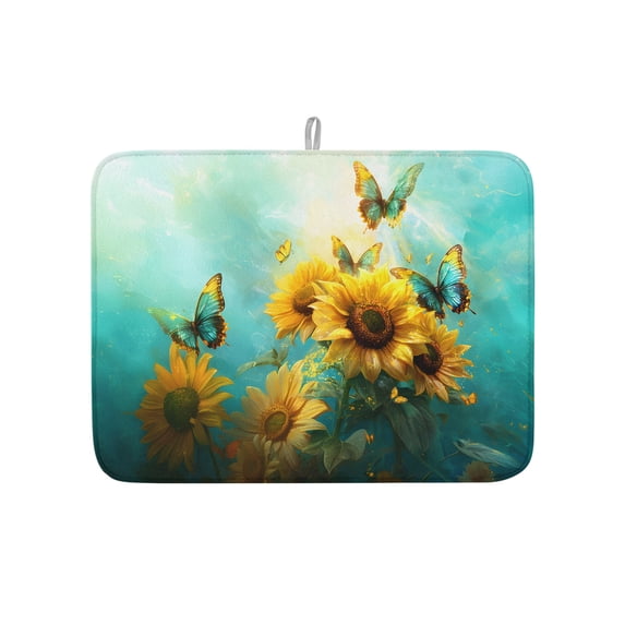 Abstract Sunflower Butterfly Dish Drying Mats for Kitchen Counter ...