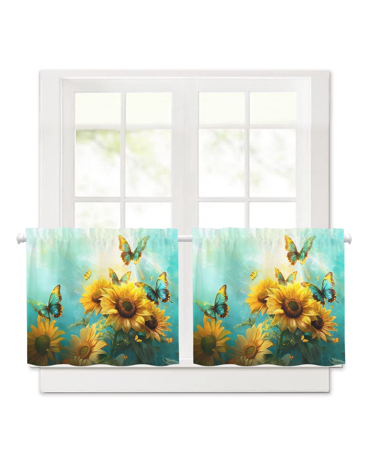 Abstract Sunflower Butterfly Short Blackout Curtains 30 Inch Long ...