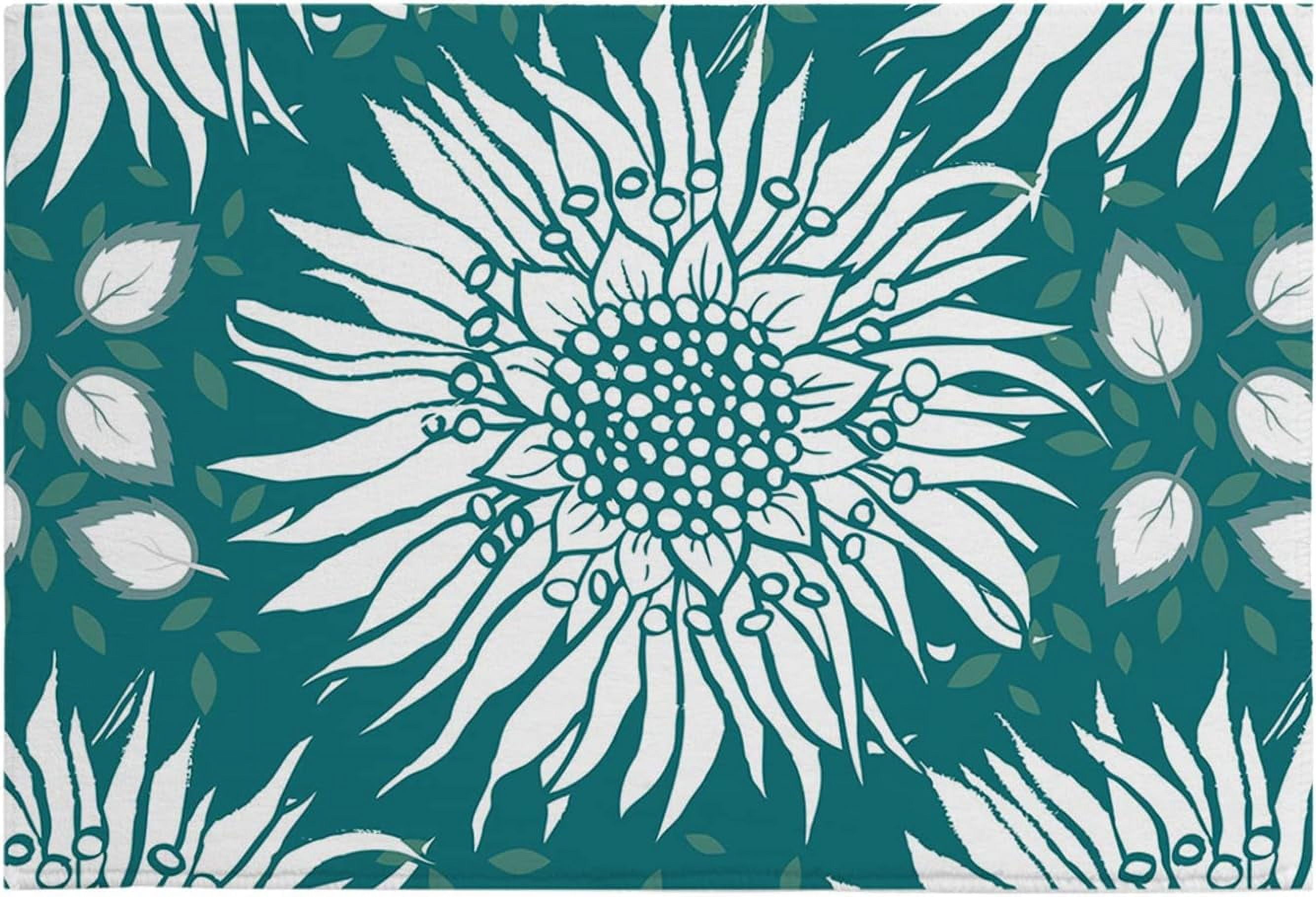 Abstract Sunflower Floral Blooms Teal Green Indoor Doormat Non-Slip ...