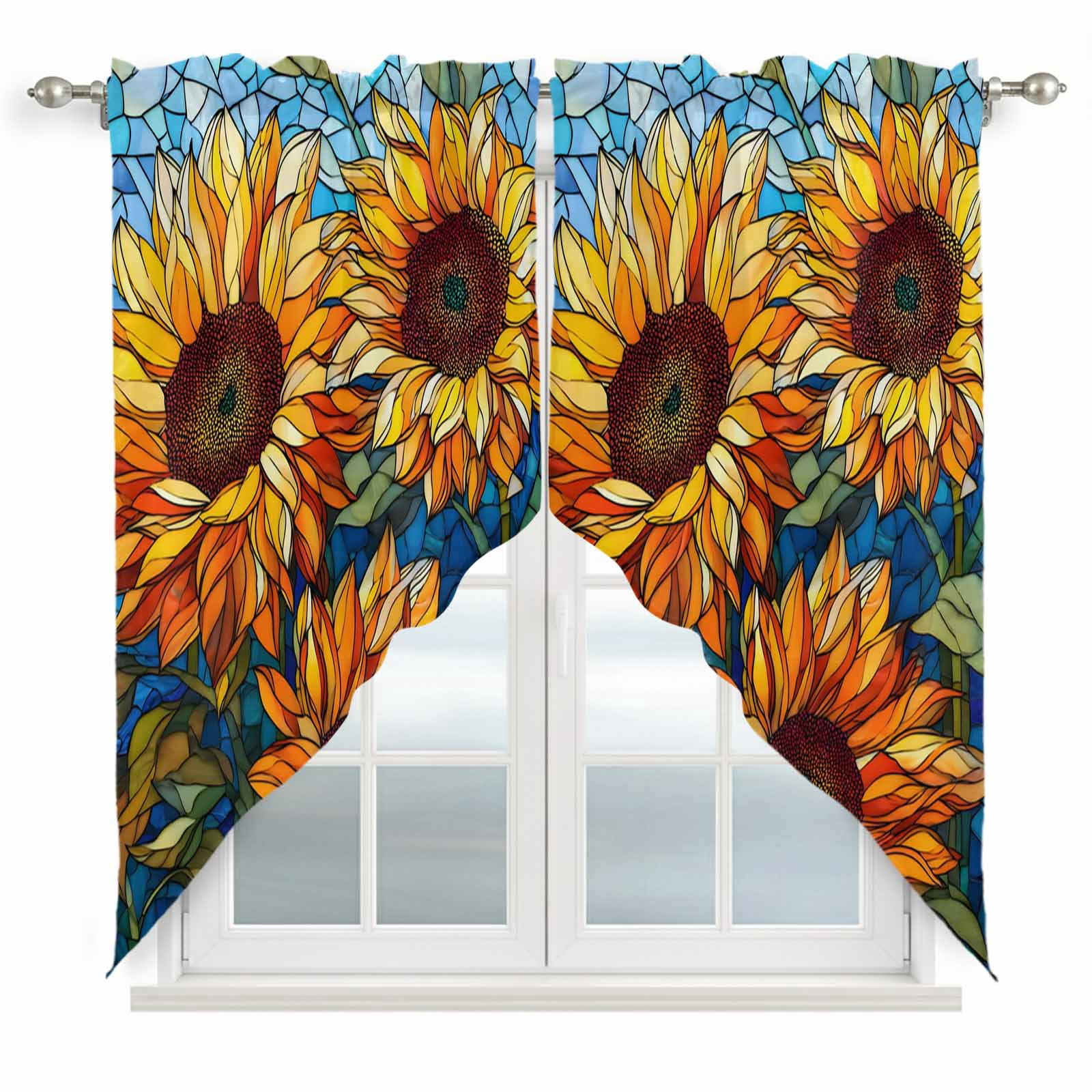 Abstract Sunflower Swag Curtain Valance for Window 2 Panels Yellow ...
