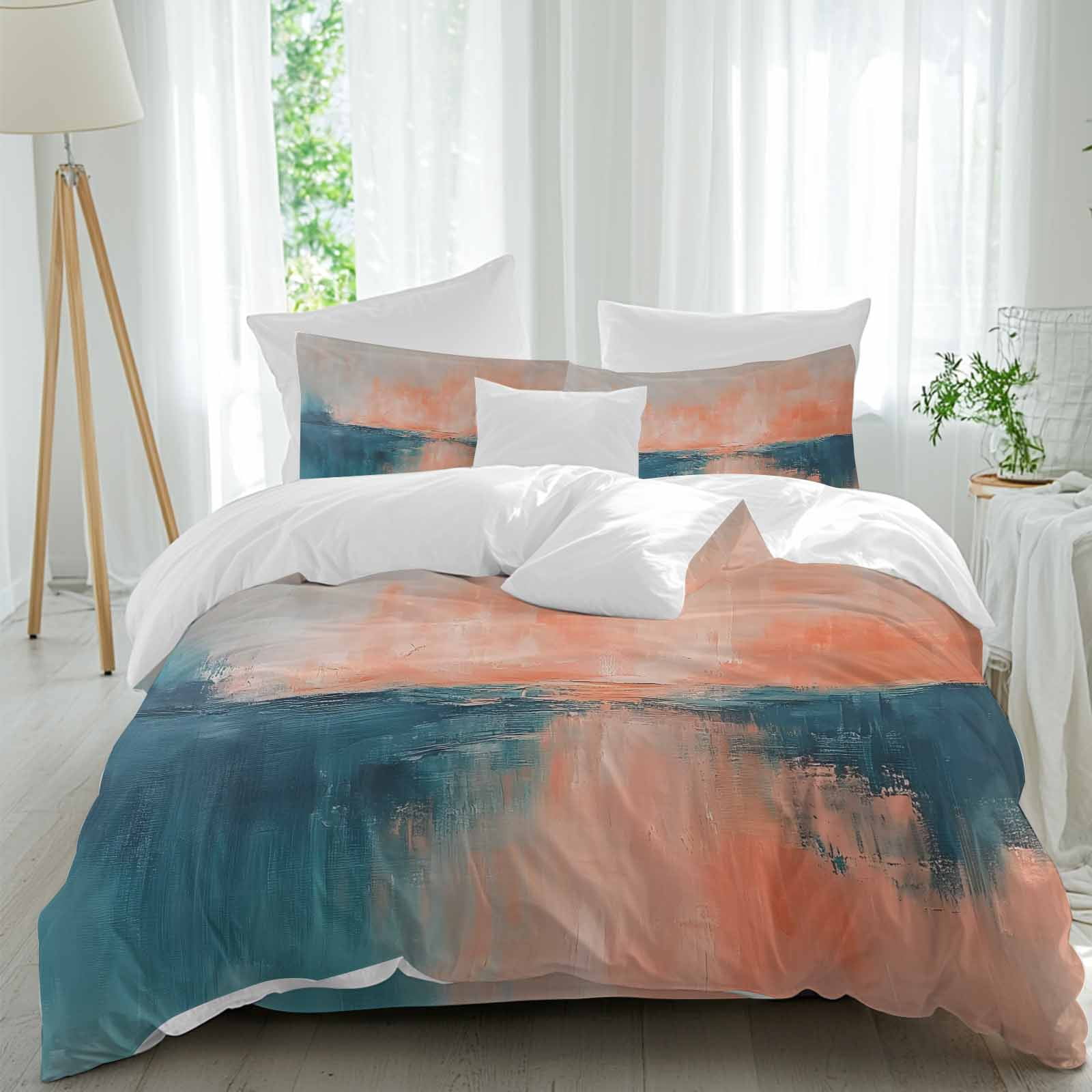 Abstract Sunrise Sunset Twin Duvet Cover Set, Ocean Modern Oil Painting ...