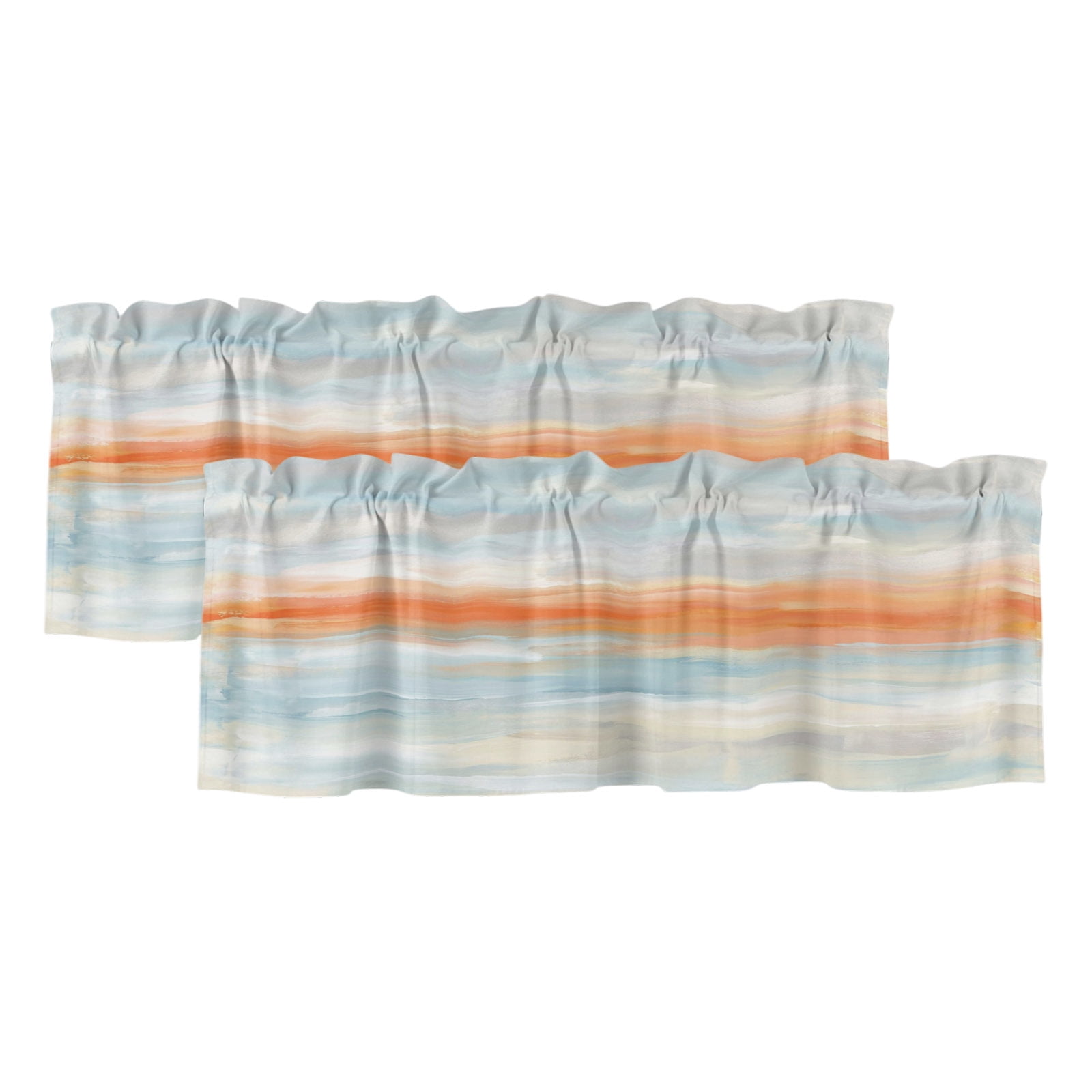 Abstract Sunset 2 Panels Kitchen Valance, Orange Blue Gradient Oil ...
