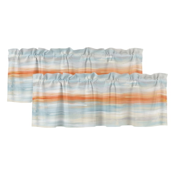 Abstract Sunset 2 Panels Kitchen Valance, Orange Blue Gradient Oil ...