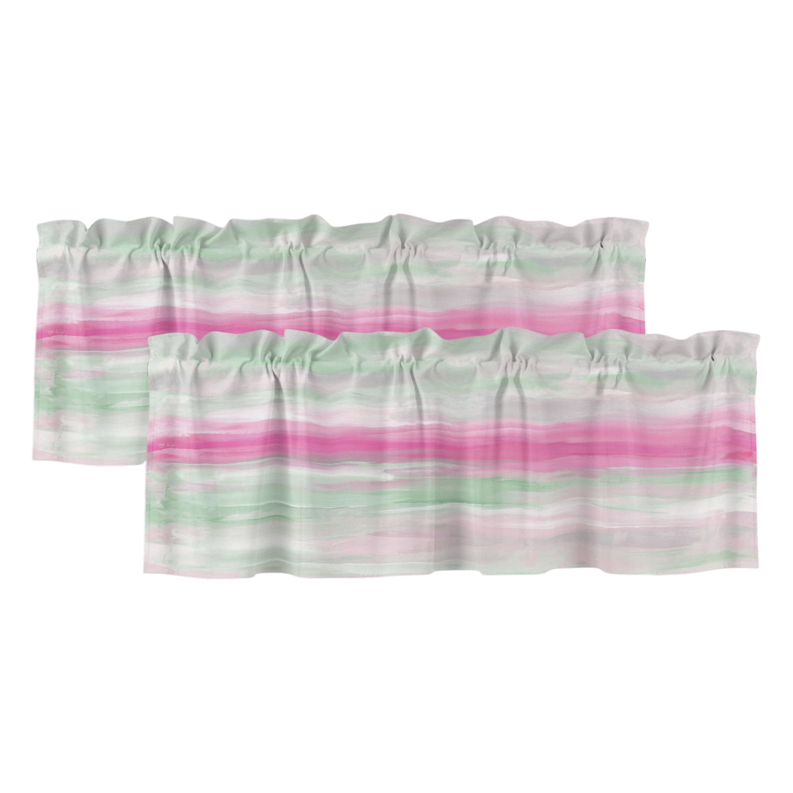 Abstract Sunset 2 Panels Kitchen Valance, Pink Green White Gradient ...