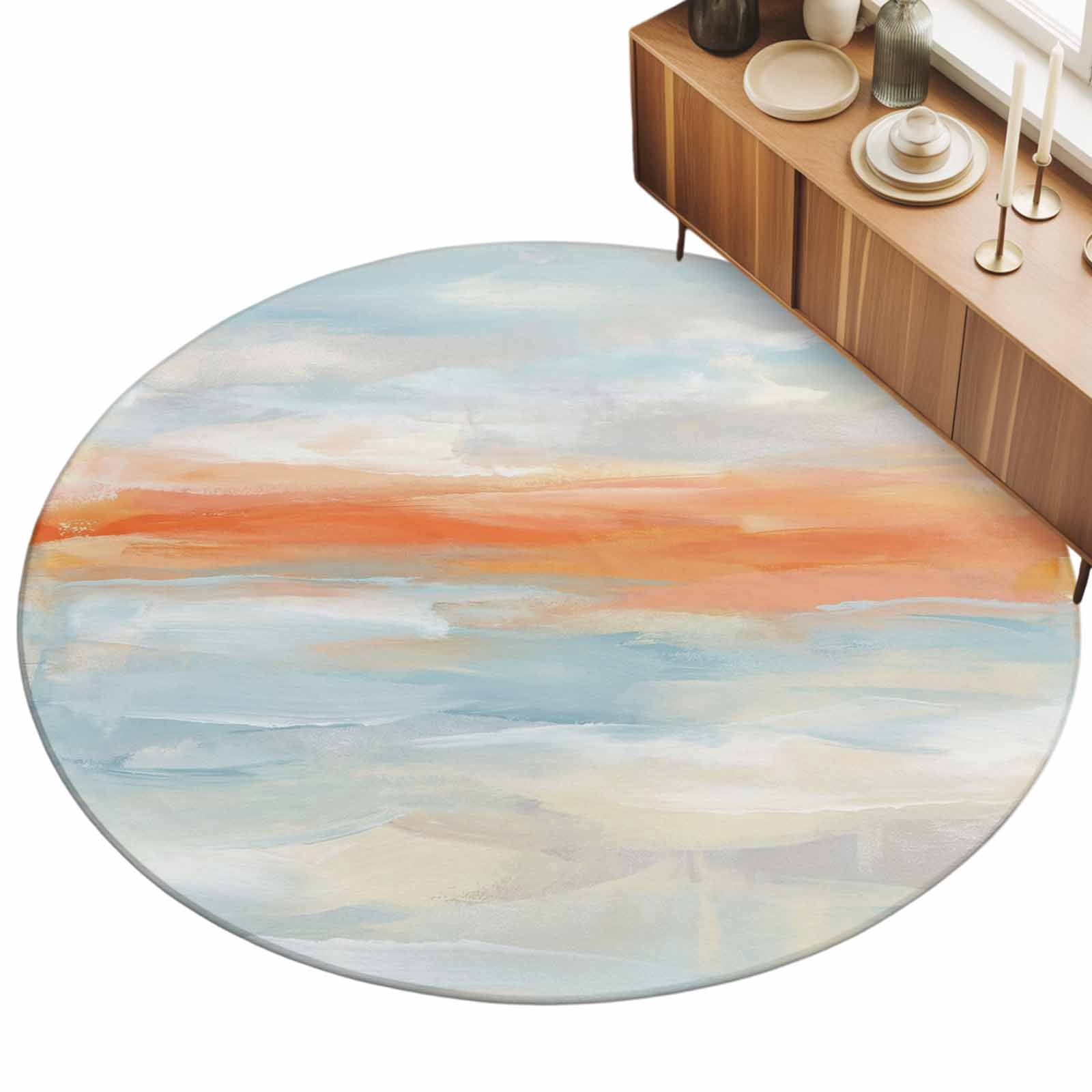 Abstract Sunset 3.3ft Non Slip Round Area Rug Orange Blue Gradient Oil ...