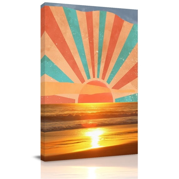 Abstract Sunset Canvas Wall Art for Living Room, Seaside Orange ...