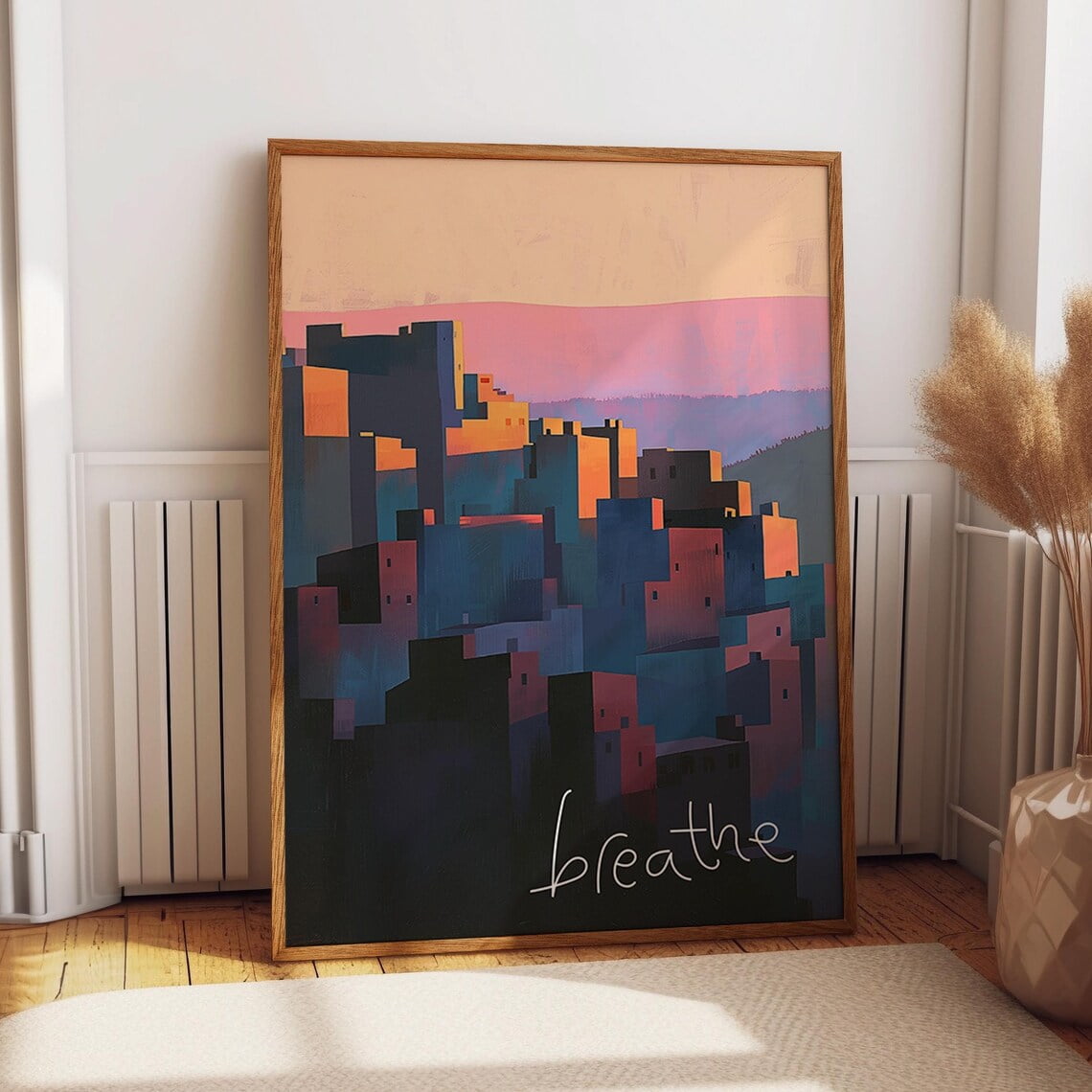 Abstract Sunset Cityscape Print - "Breathe" Inspirational - Geometric ...