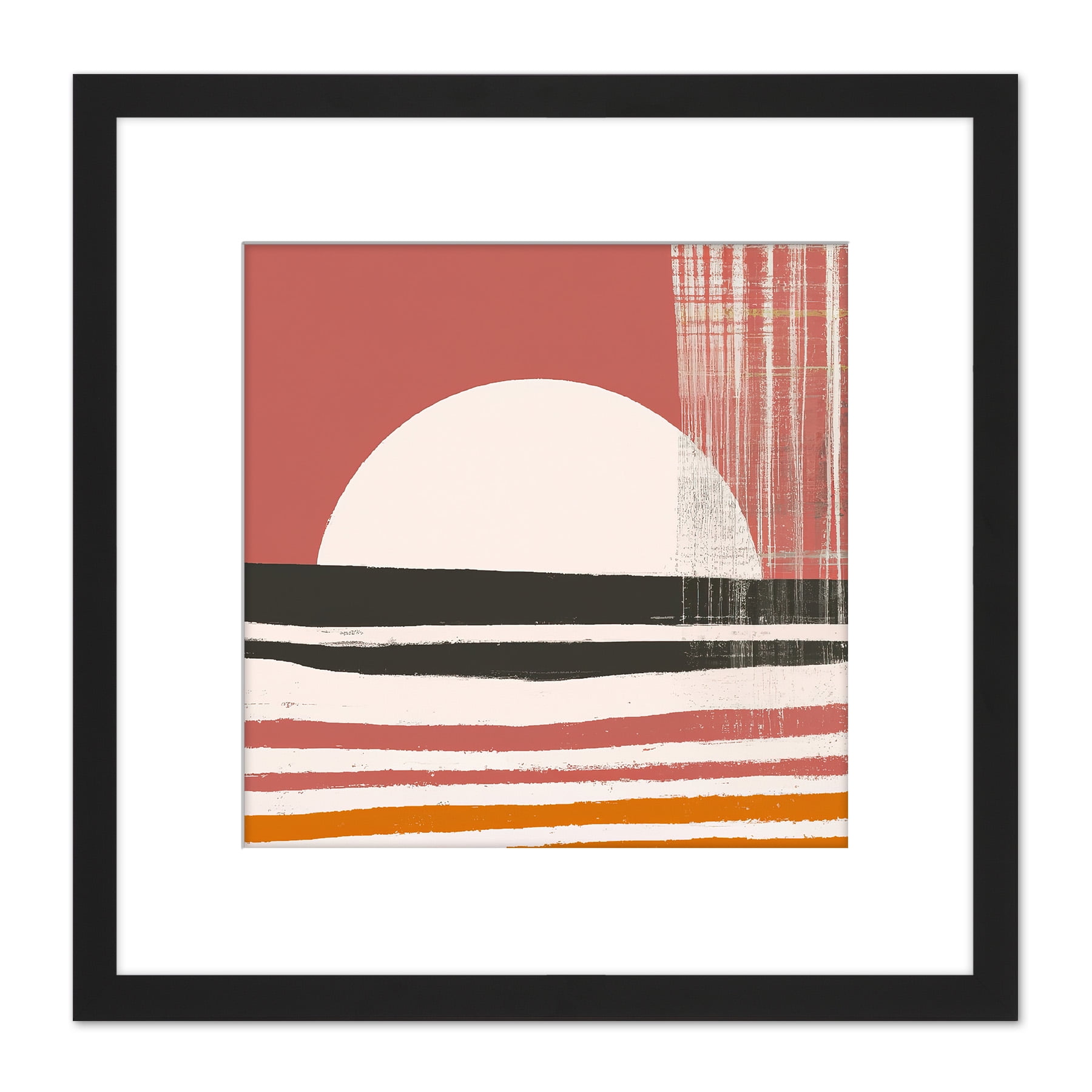 Abstract Sunset Ocean Beach Minimalist Red Sky Painting Square Wooden ...