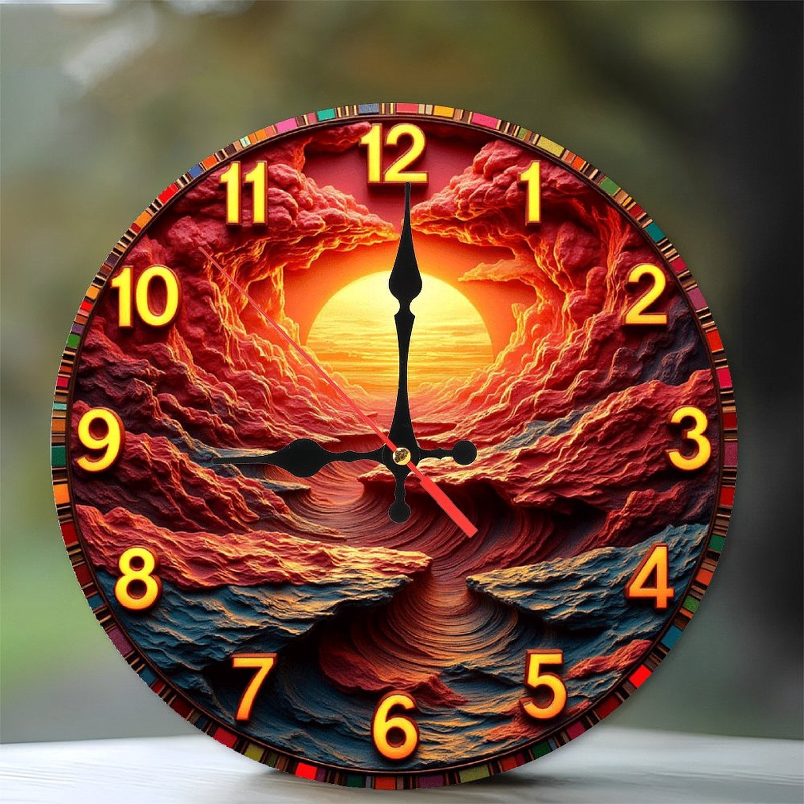 Abstract Sunset Ocean Wall Clock Home Decor 10-Inch Silent Wooden Wall ...