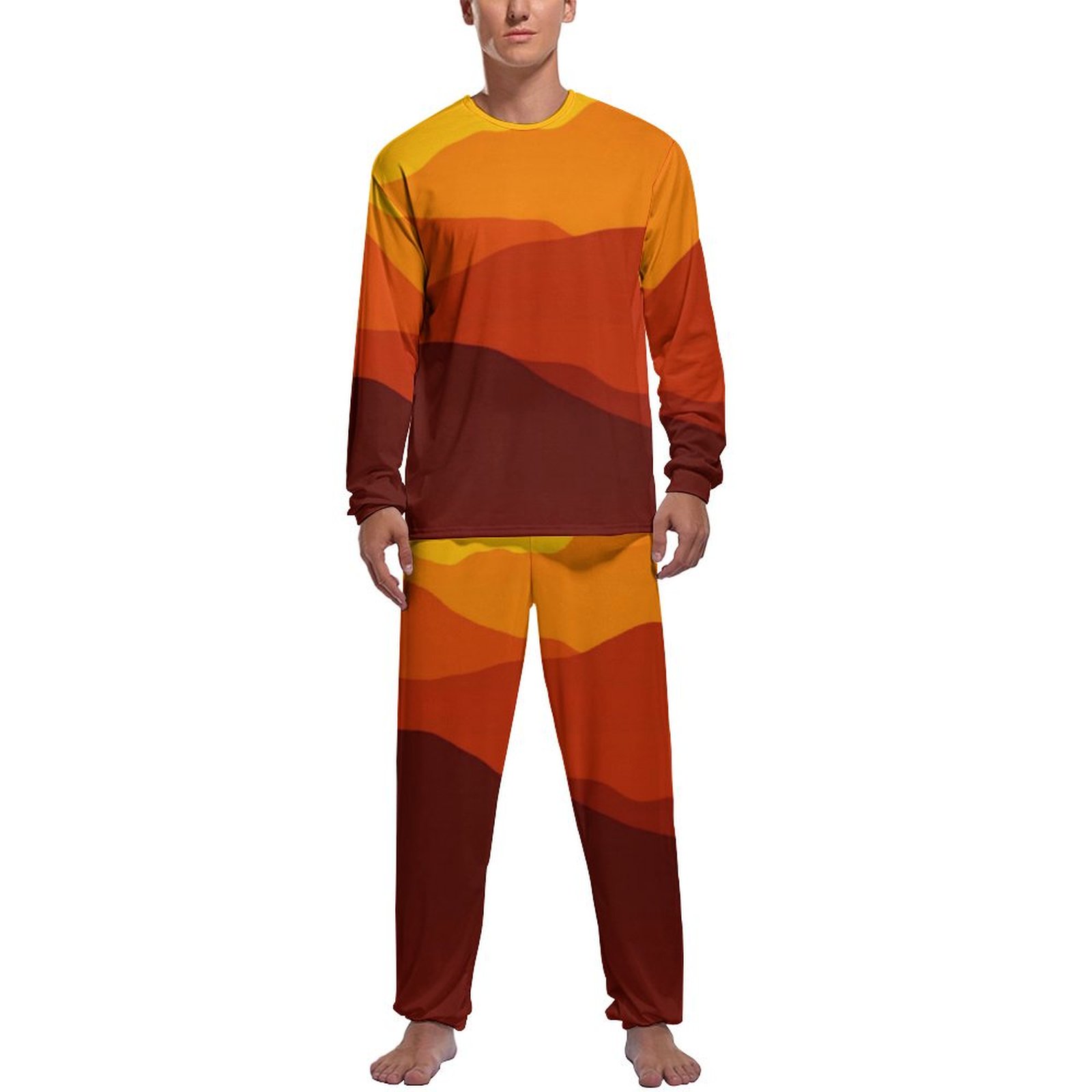 Abstract Sunset Pajamas Spring Modern Art Print Casual Sleepwear Men 2 ...