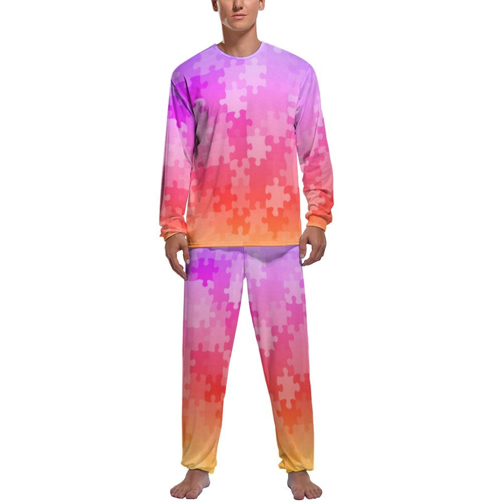Abstract Sunset Pajamas Spring Modern Art Print Casual Sleepwear Men 2 ...