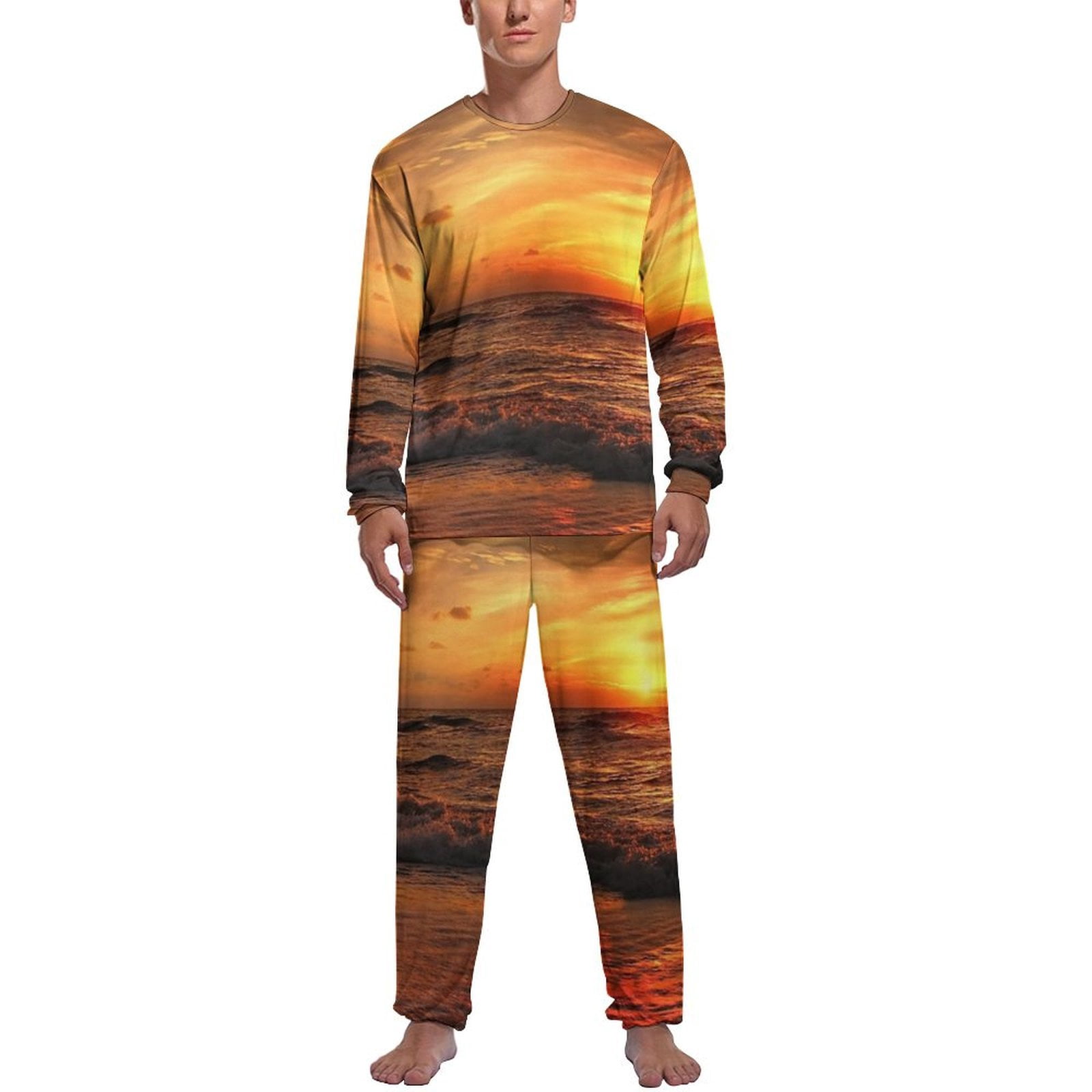 Abstract Sunset Pajamas Spring Modern Art Print Casual Sleepwear Men 2 ...