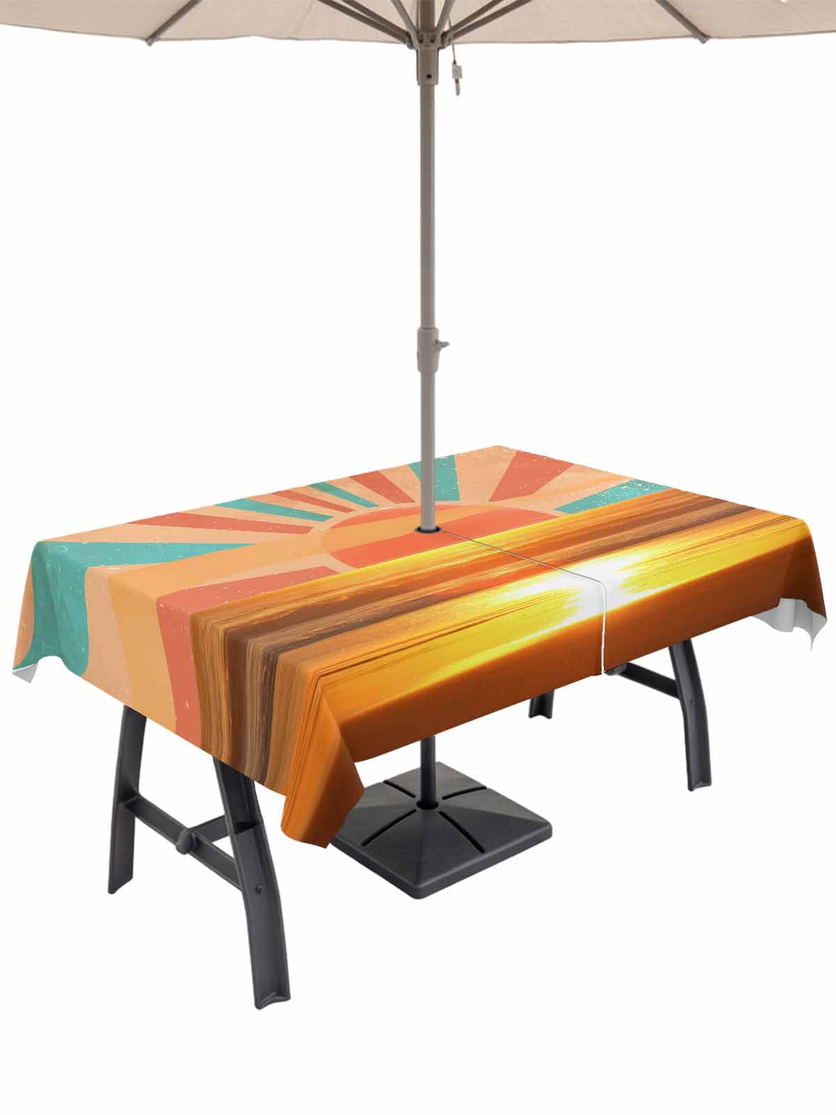 Abstract Sunset Rectangle Outdoor Tablecloth with Umbrella Hole Seaside ...