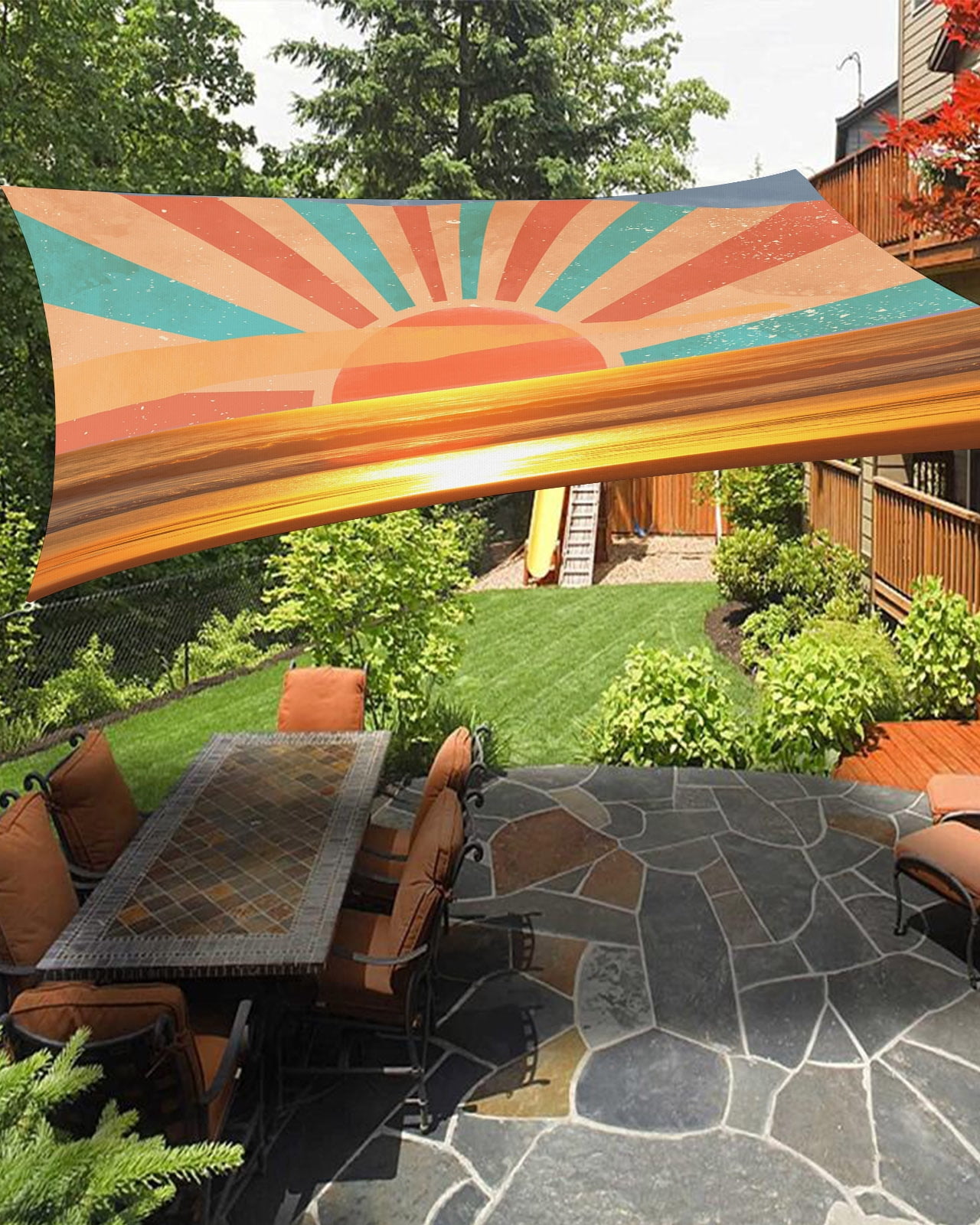 Abstract Sunset Sun Shade Sail 12'X16' Seaside Orange Landscape Vintage ...