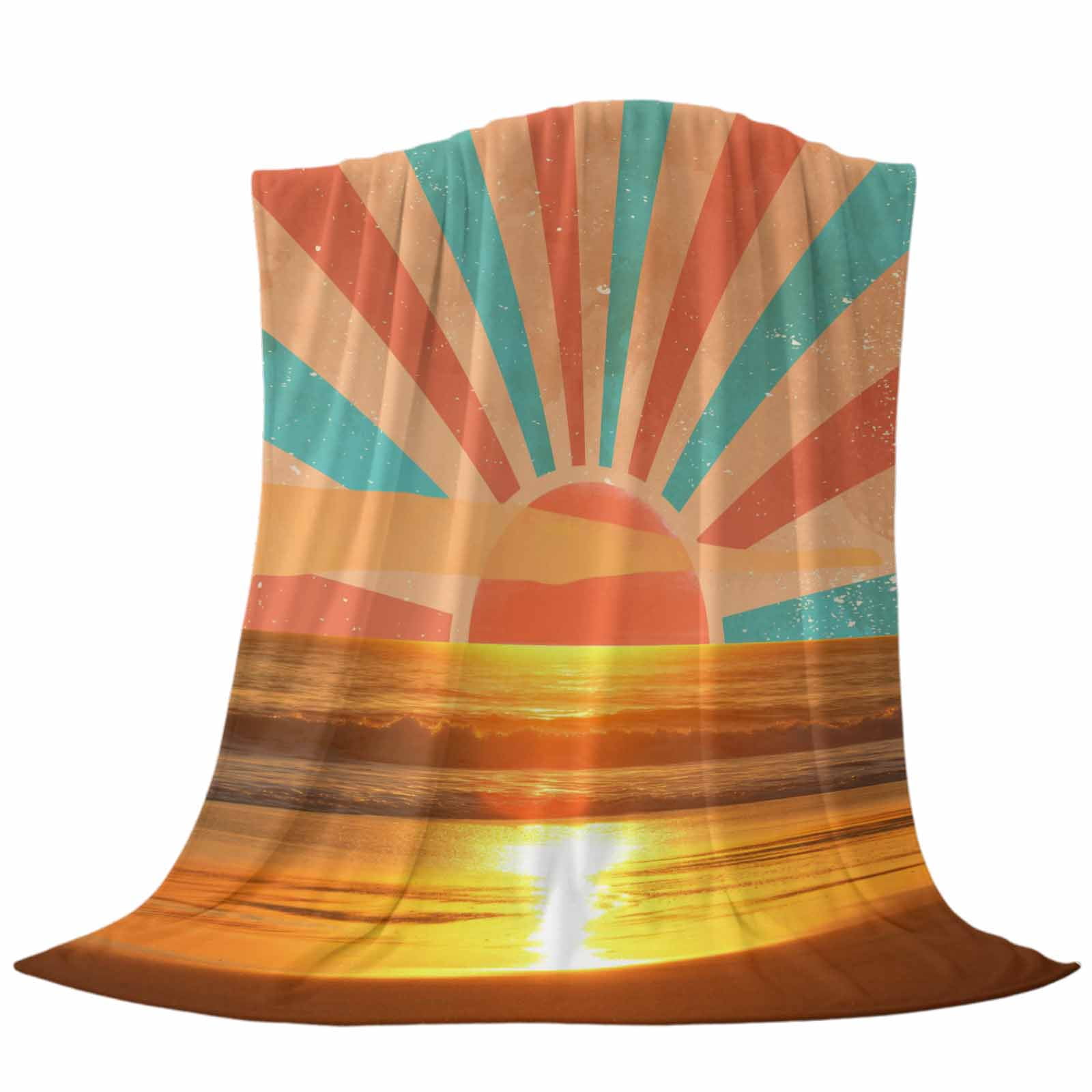 Abstract Sunset Throw Flannel Blanket Seaside Orange Landscape Vintage ...