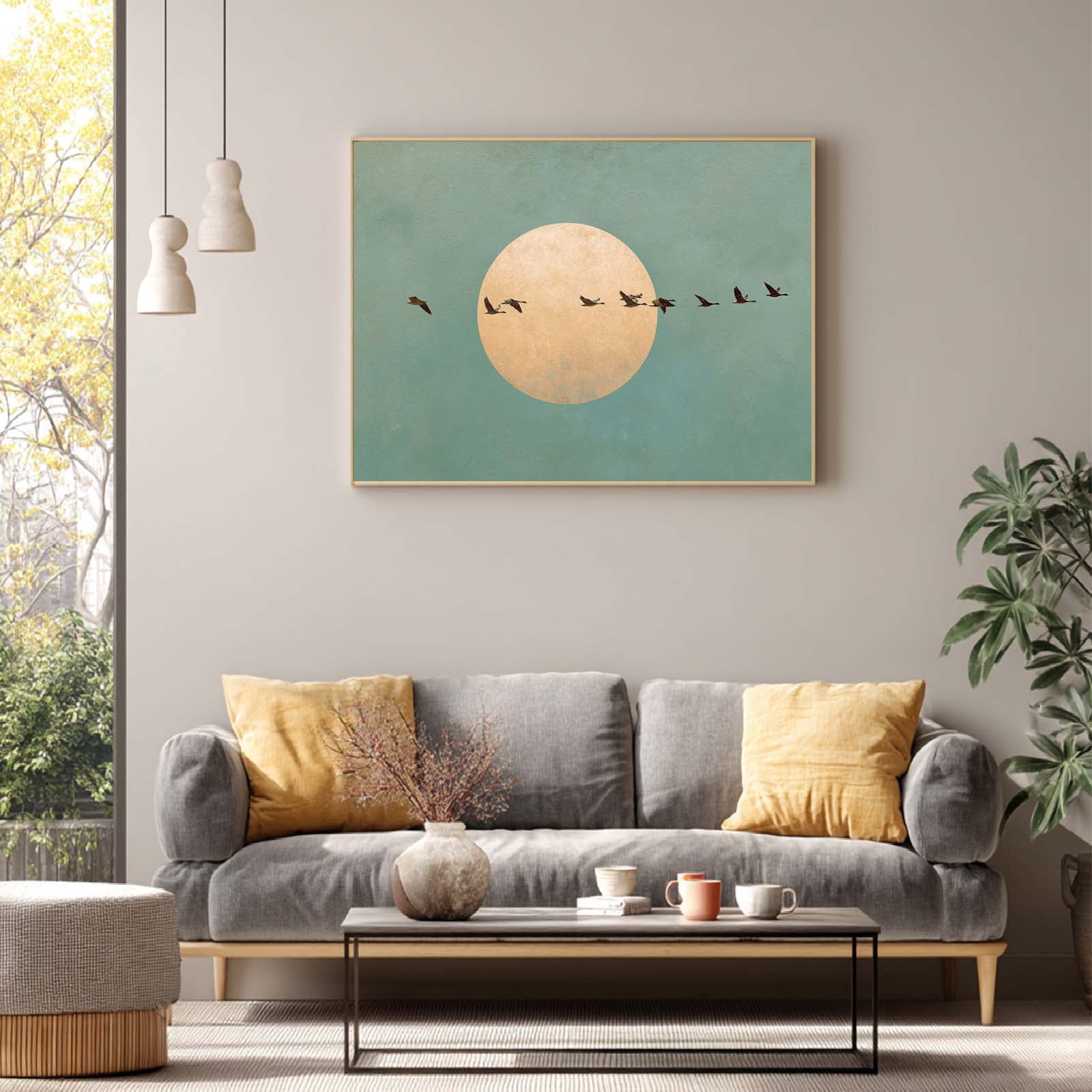 Abstract Sunset Wild Geese Canvas Painting Wall Art for Living Room ...