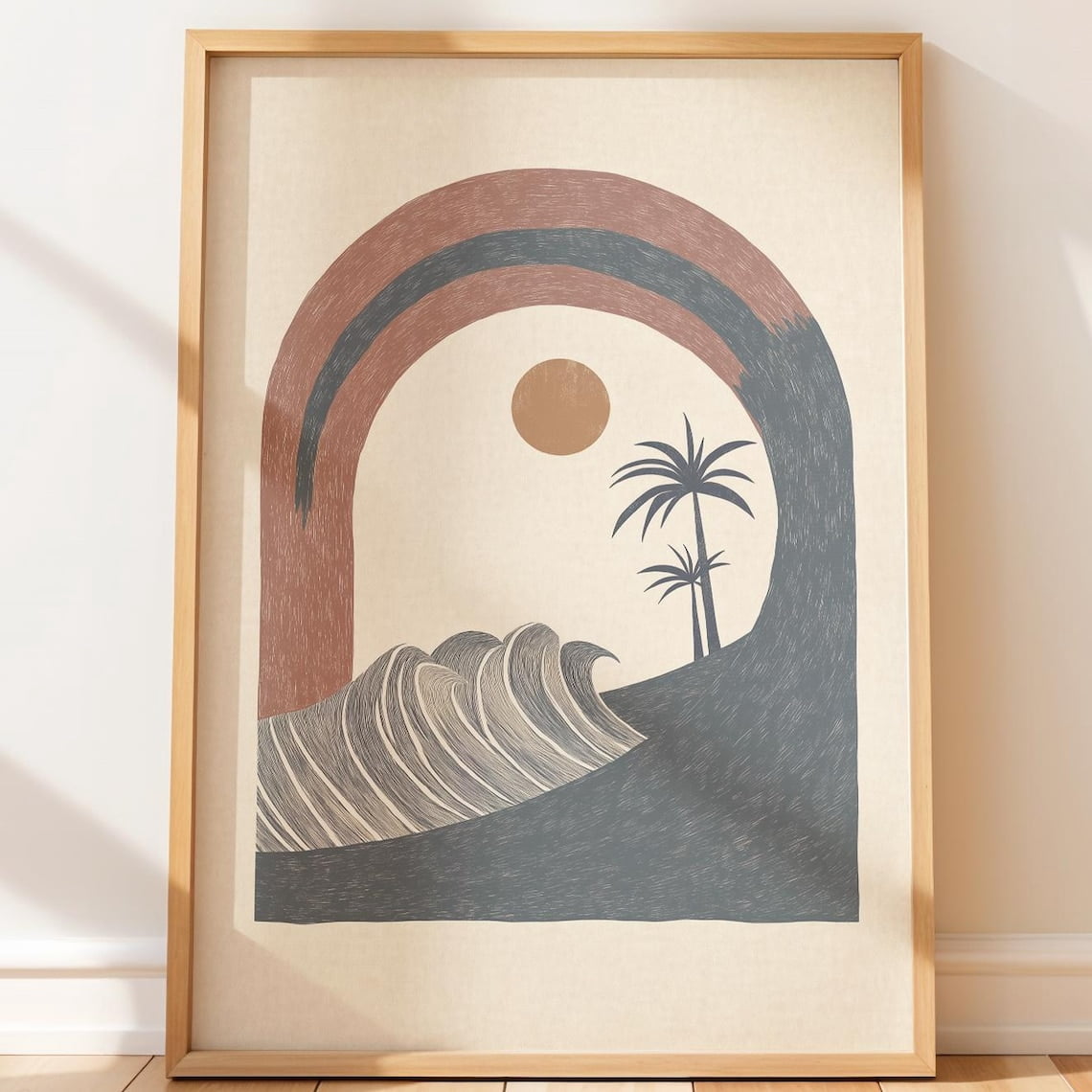 Abstract Surf Wave Minimalist Beachy Retro Line Art Decor Unframed ...