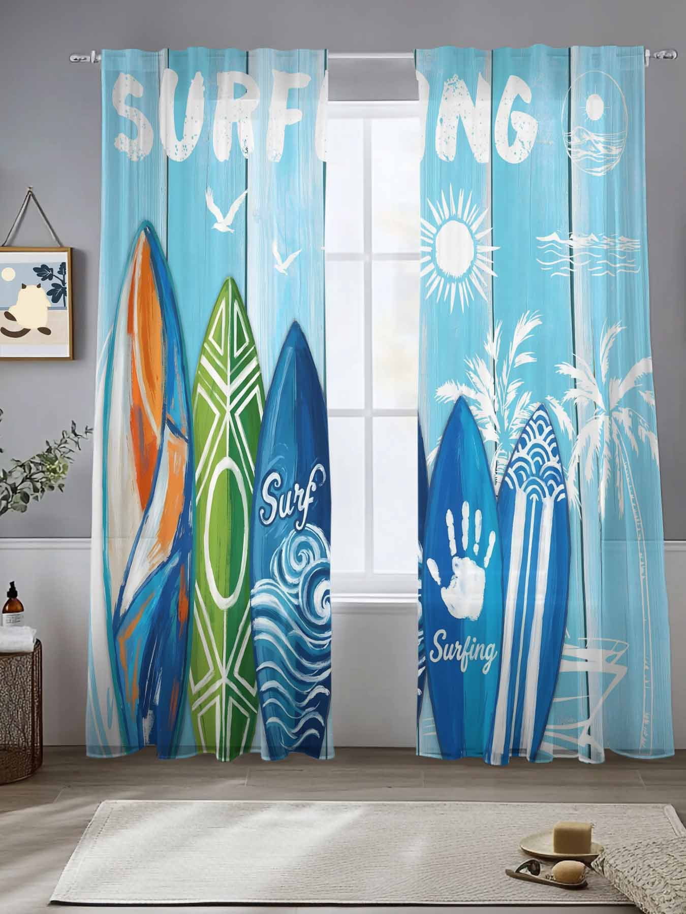 Abstract Surfboard Summer Surfing Palm Tree Chiffon Sheer Curtains 84 ...