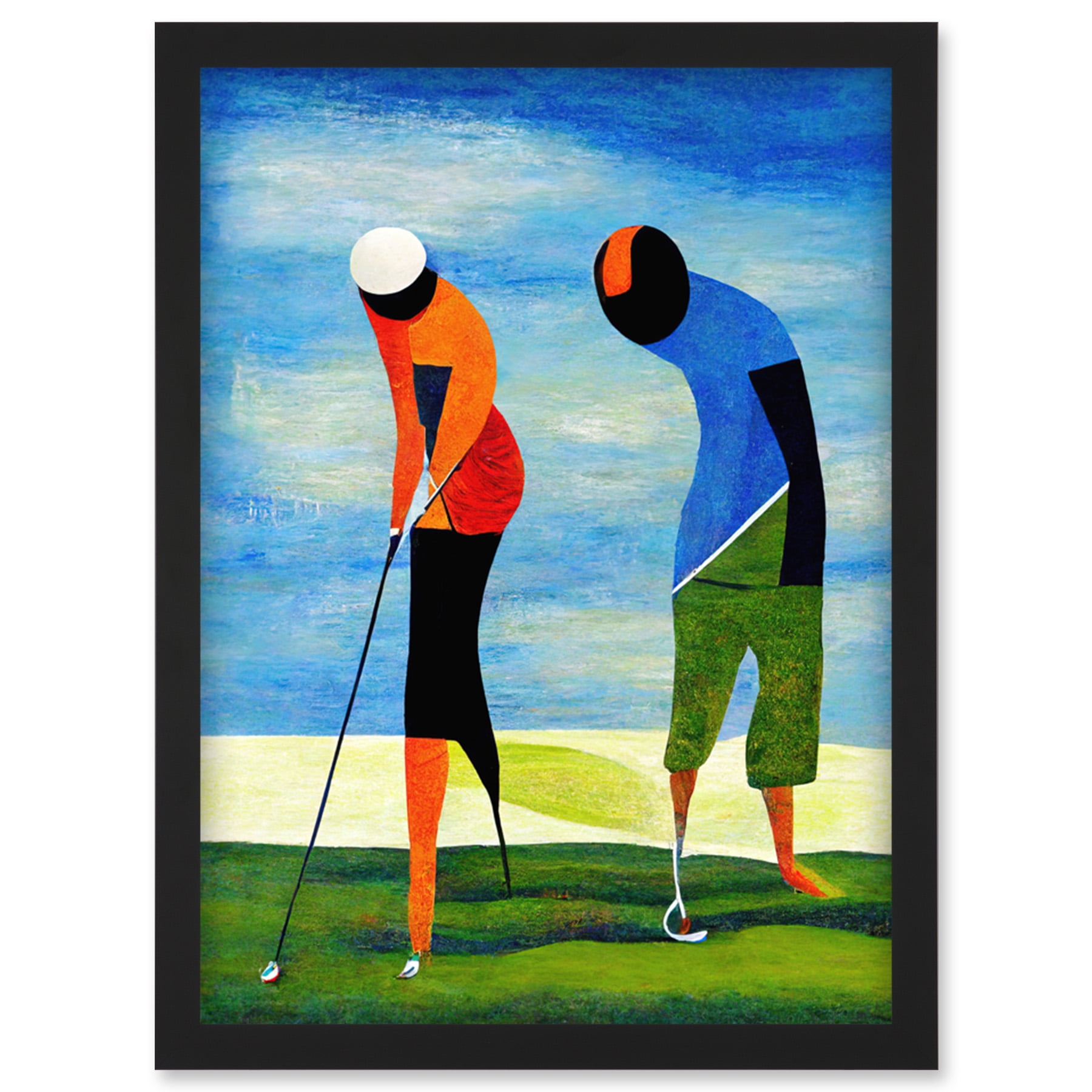 Abstract Surreal Modern Golf Golfing Couple Playing Artwork Framed Wall ...