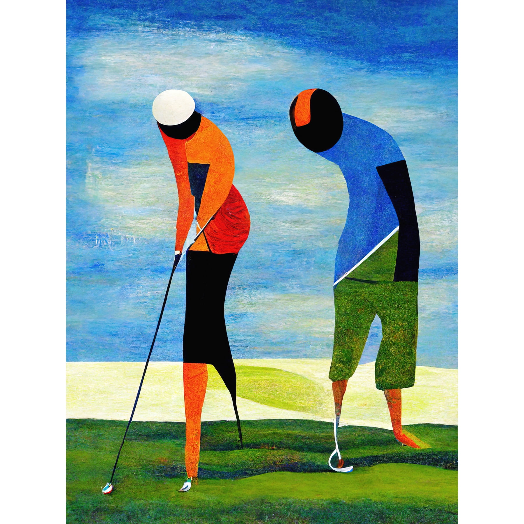 Abstract Surreal Modern Golf Golfing Couple Playing Unframed Wall Art ...