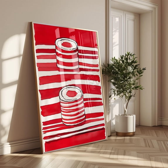 Abstract Sushi Art Print Bold Red Striped Food Modern Minimalist ...