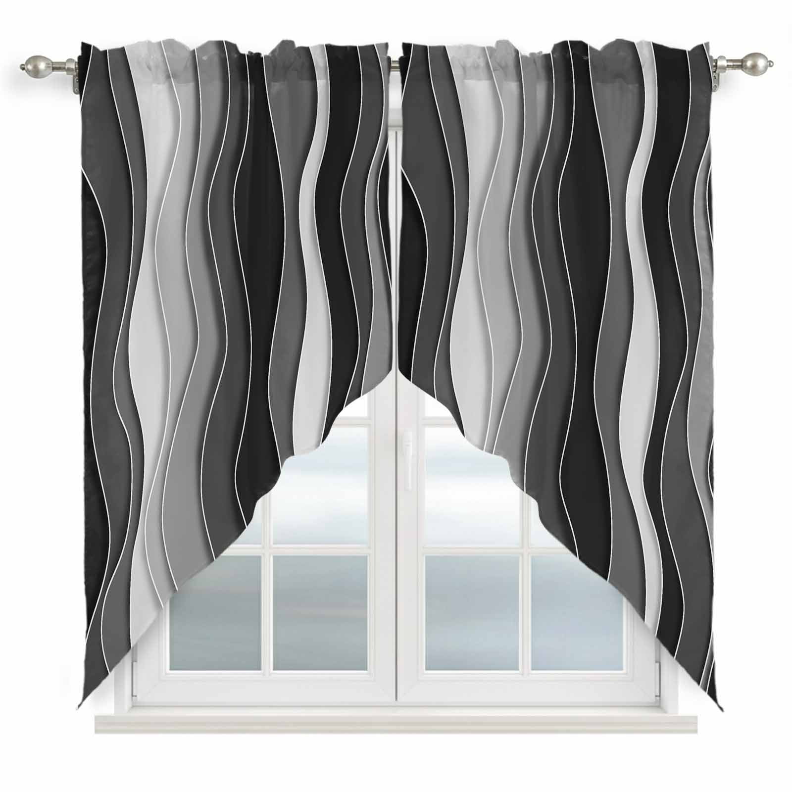 Abstract Swag Curtain Valance for Window 2 Panels Black Gray Gradient ...