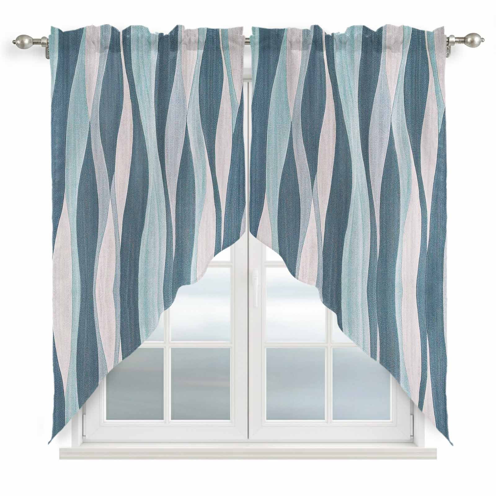 Abstract Swag Curtain Valance for Window 2 Panels Blue White Line ...