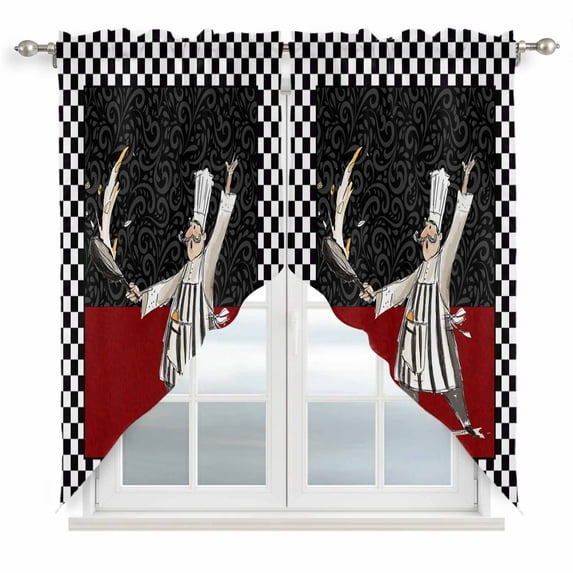 Abstract Swag Curtain Valance for Window 2 Panels Cartoon Style Chef ...