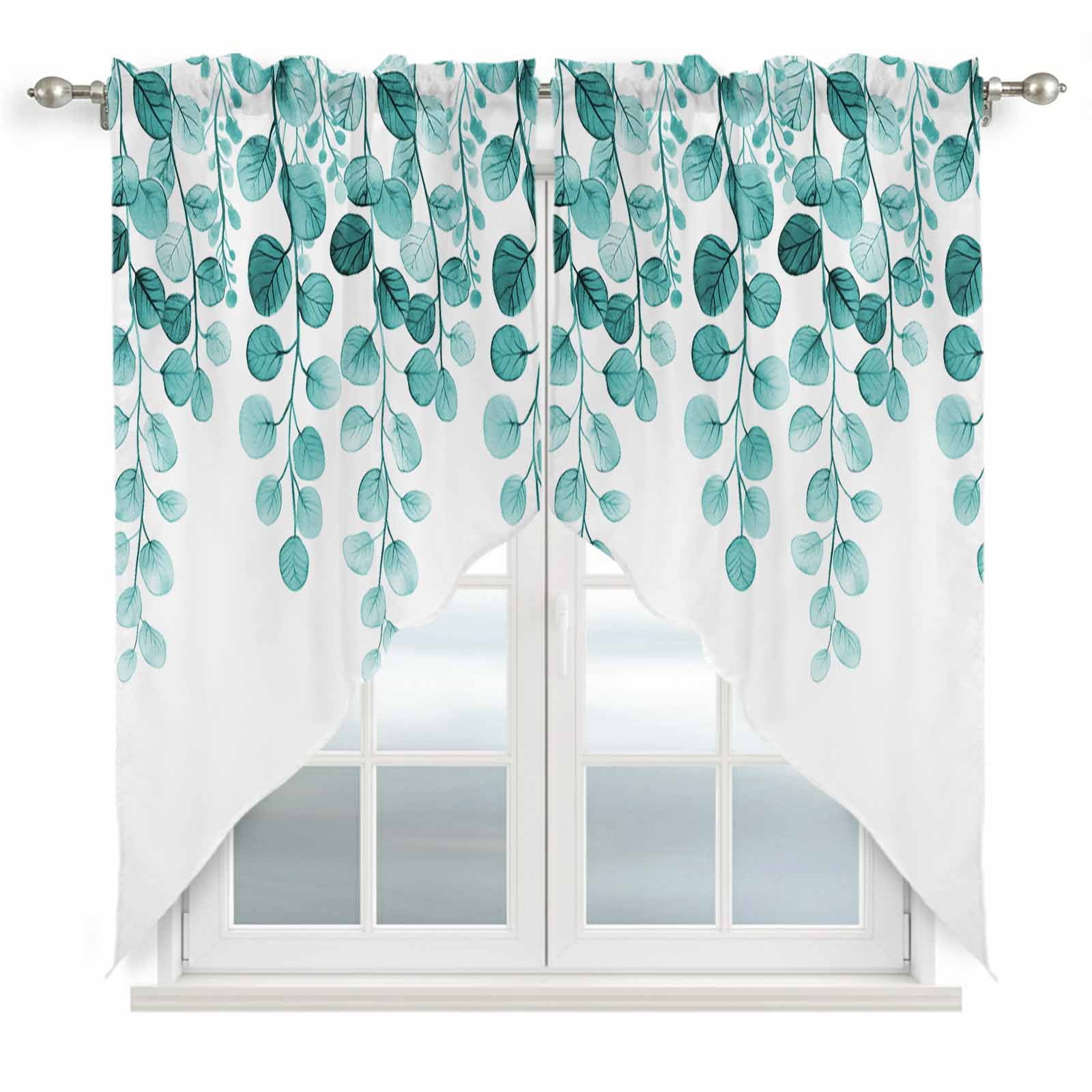 Abstract Swag Curtain Valance for Window 2 Panels Country Cyan ...