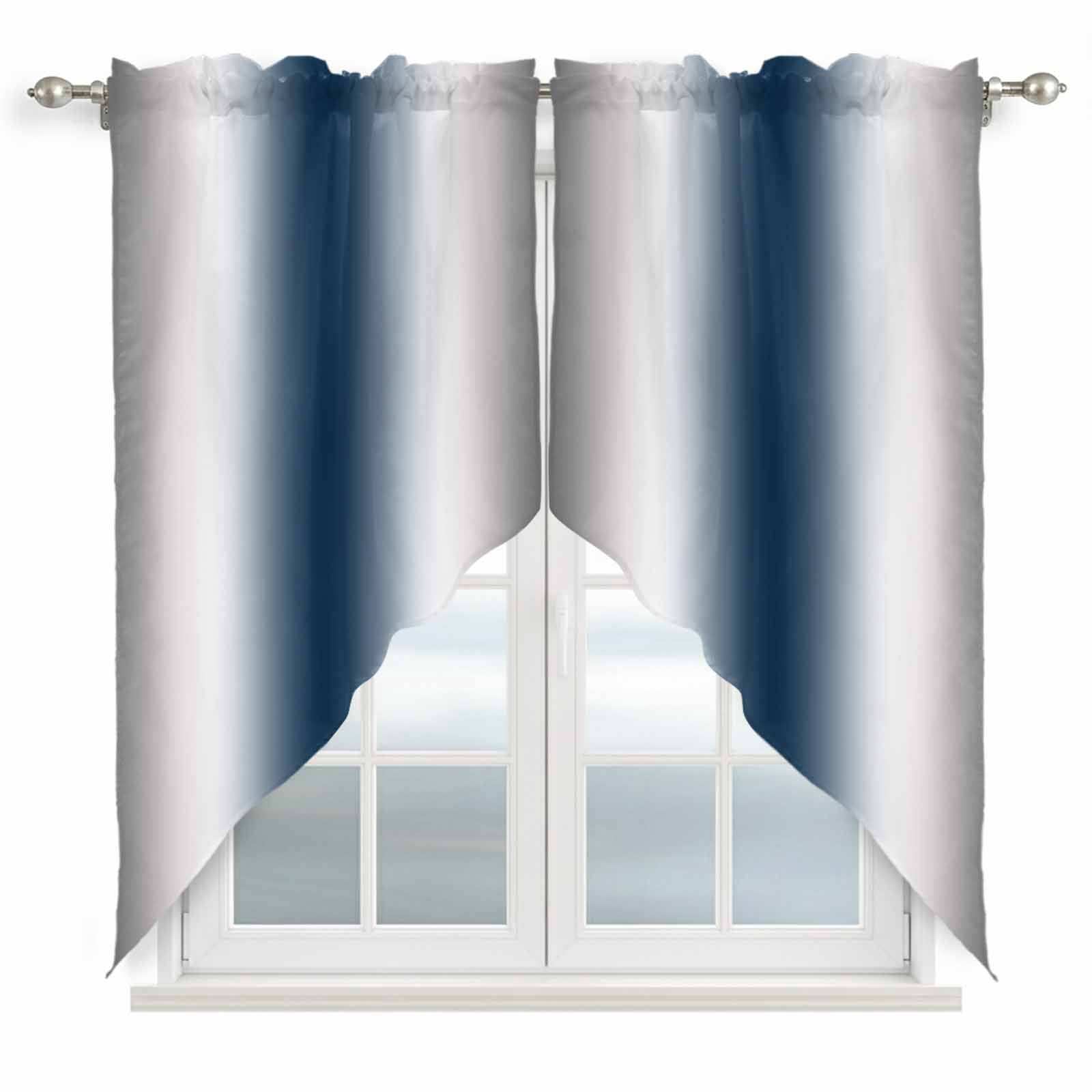 Abstract Swag Curtain Valance for Window 2 Panels Dark Gray Dark Blue ...