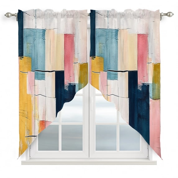 Abstract Swag Curtain Valance for Window 2 Panels Geometric Color Block ...