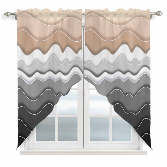 Abstract Swag Curtain Valance for Window 2 Panels Gray Brown Gradient ...