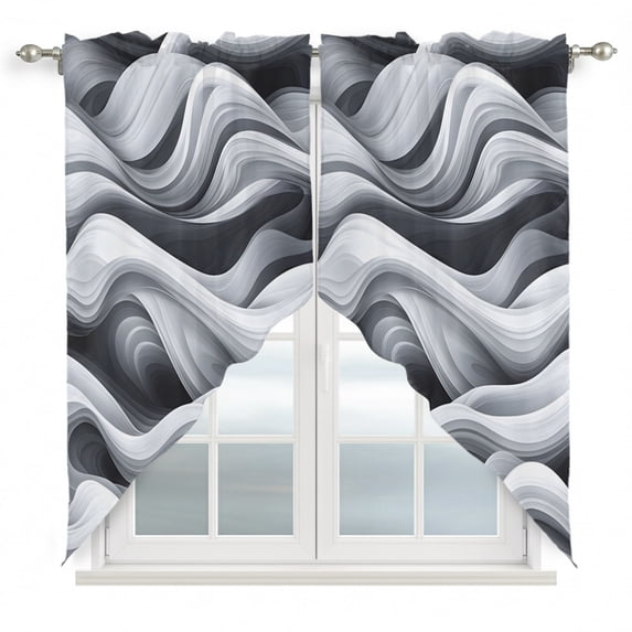 Abstract Swag Curtain Valance for Window 2 Panels Gray and White Wave ...