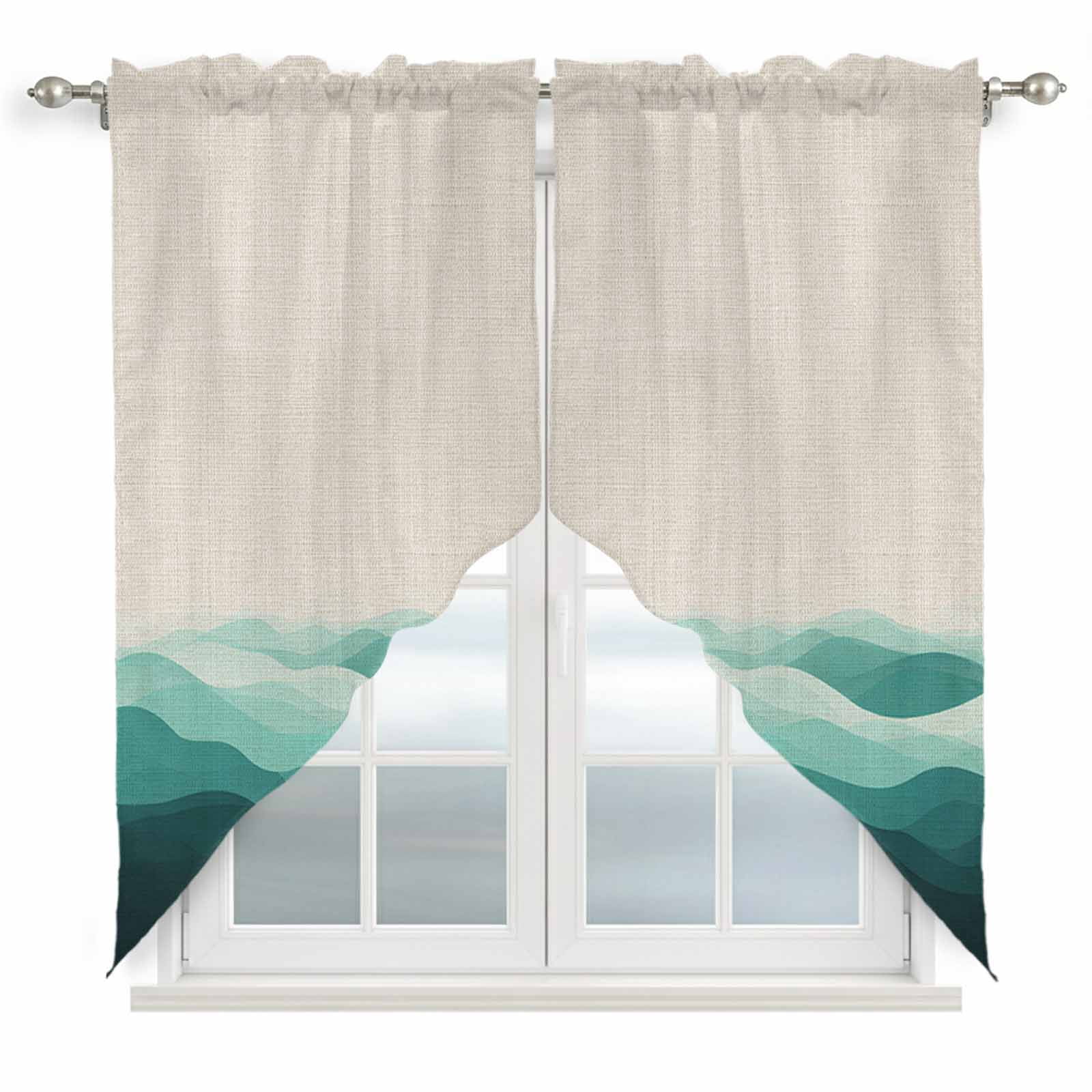 Abstract Swag Curtain Valance for Window 2 Panels Green Wave Minimalist ...