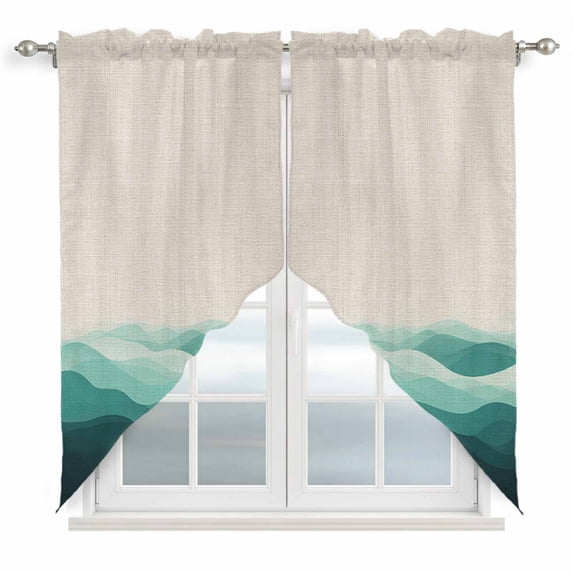 Abstract Swag Curtain Valance for Window 2 Panels Green Wave Minimalist ...