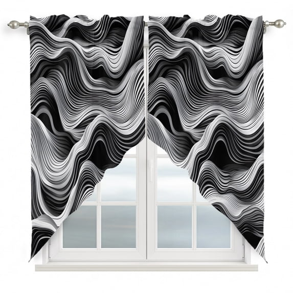 Abstract Swag Curtain Valance for Window 2 Panels Modern Black and ...