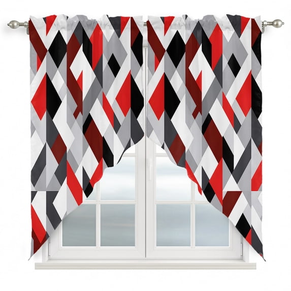Abstract Swag Curtain Valance for Window 2 Panels Red Black Geometric ...